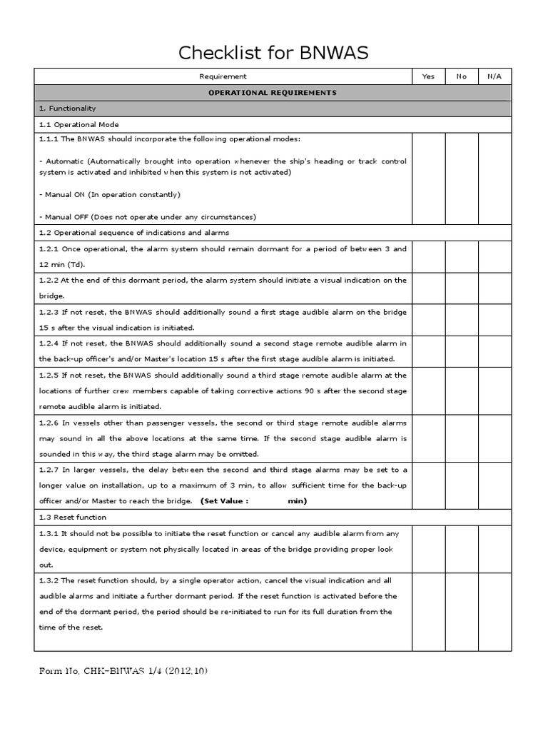 Checklist For BNWAS: Operational Requirements | PDF | Power Supply | Computer Engineering