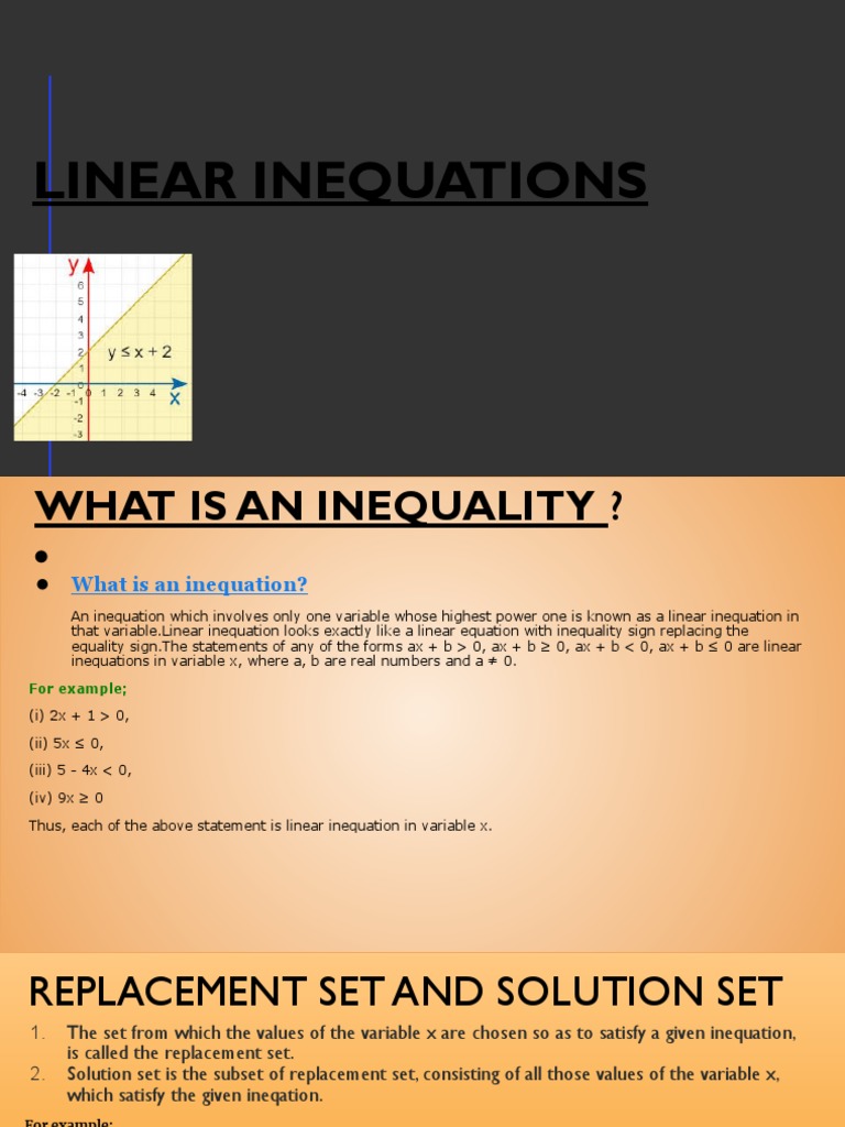 LINEAR INEQUATIONS PPT Grade 8 | PDF | Teaching Methods & Materials