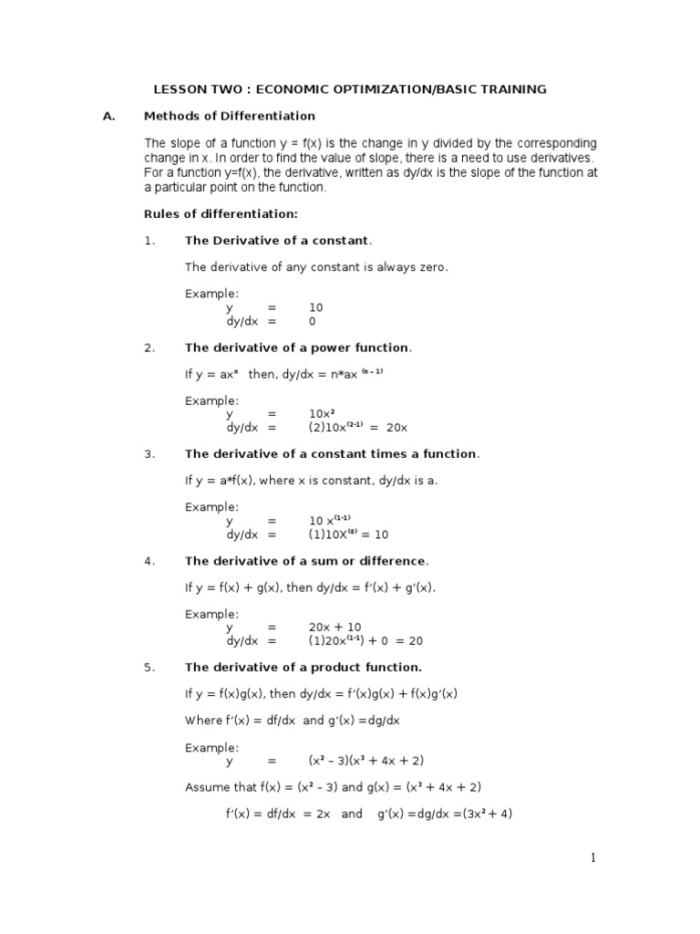 Economic Optimization-1 | PDF | Derivative | Maxima And Minima