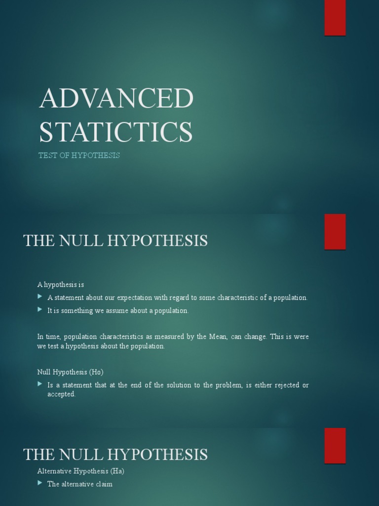 Advanced Statistics Test of Hypothesis | PDF | Statistical Hypothesis ...