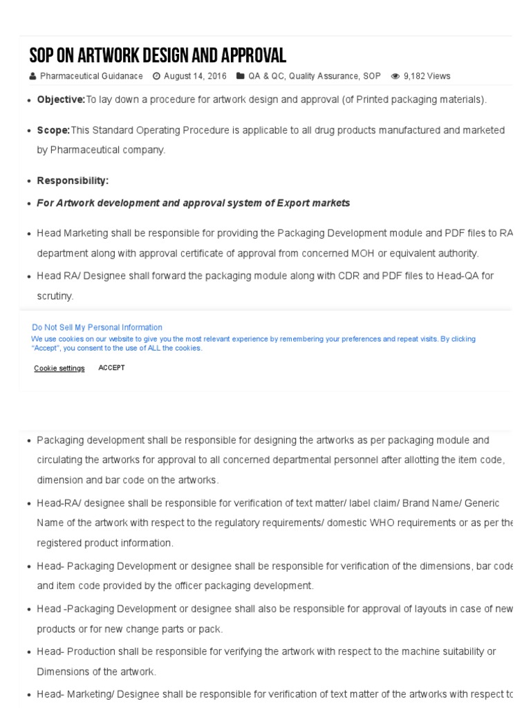 SOP On Artwork Design and Approval - Pharmaceutical Guidance | PDF ...