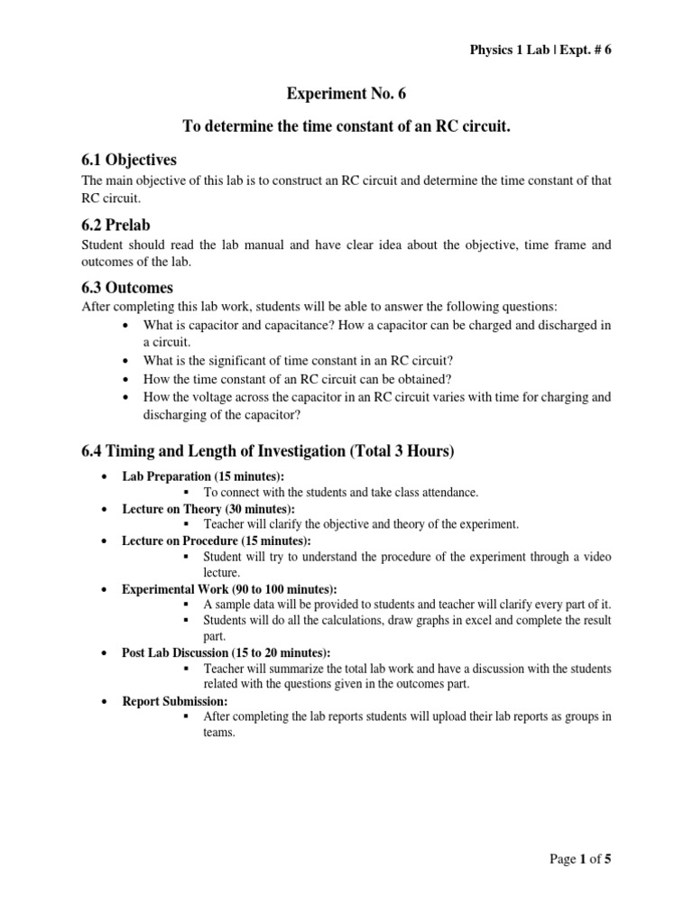 Experiment No. 6 To Determine The Time Constant of An RC Circuit. 6.1 ...