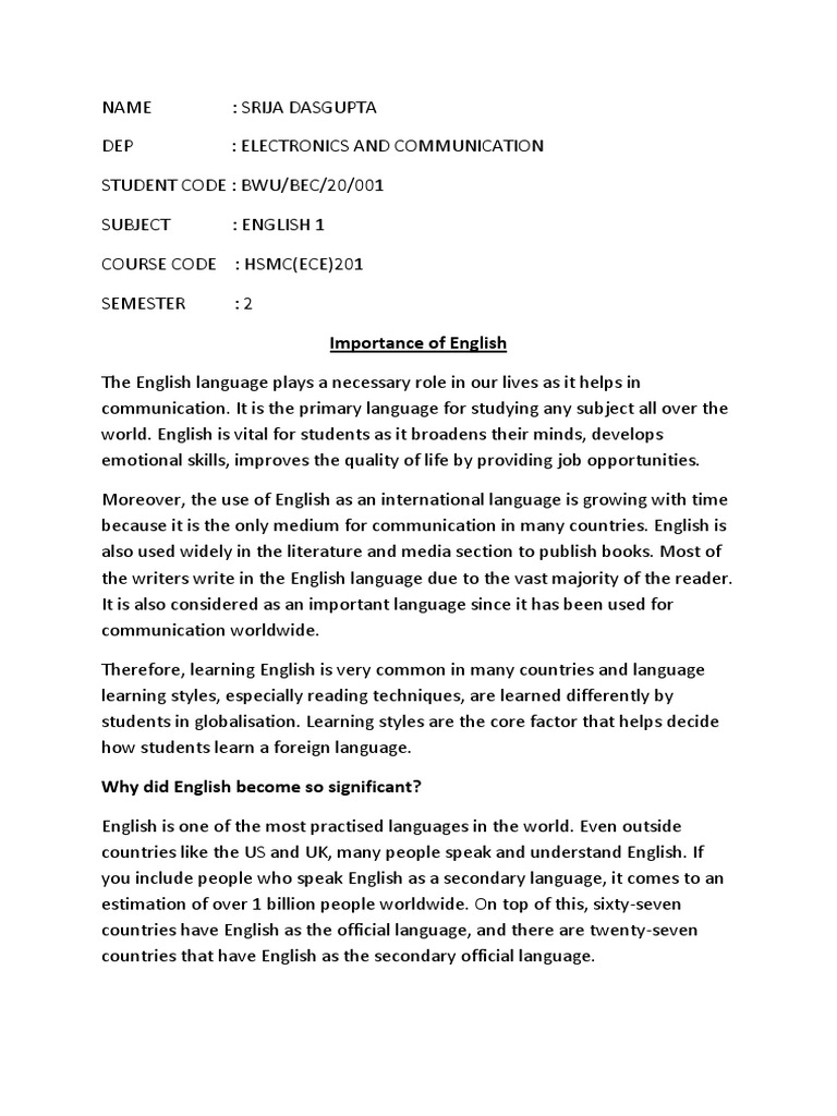 Importance of English Language Report | PDF | English Language ...