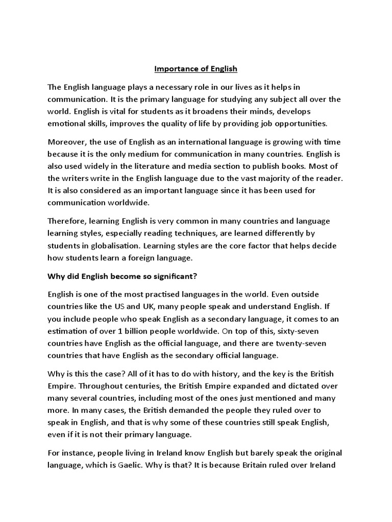 Importance of English Language Report | PDF | English Language ...