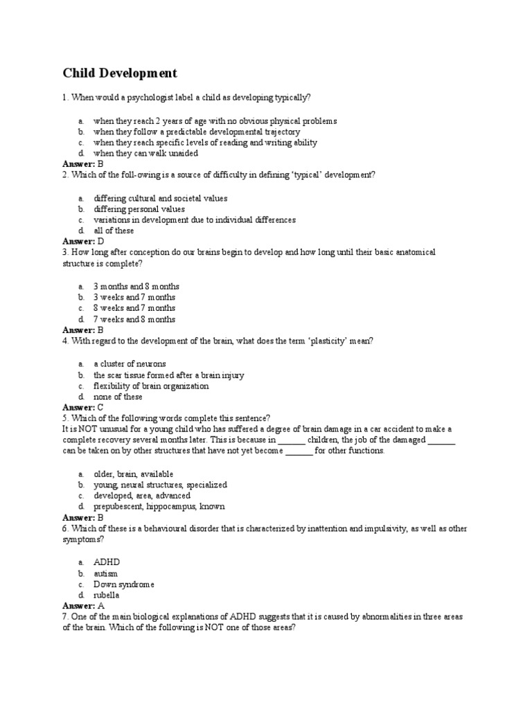 Child Development: Answer: B | PDF | Attachment Theory | Brain