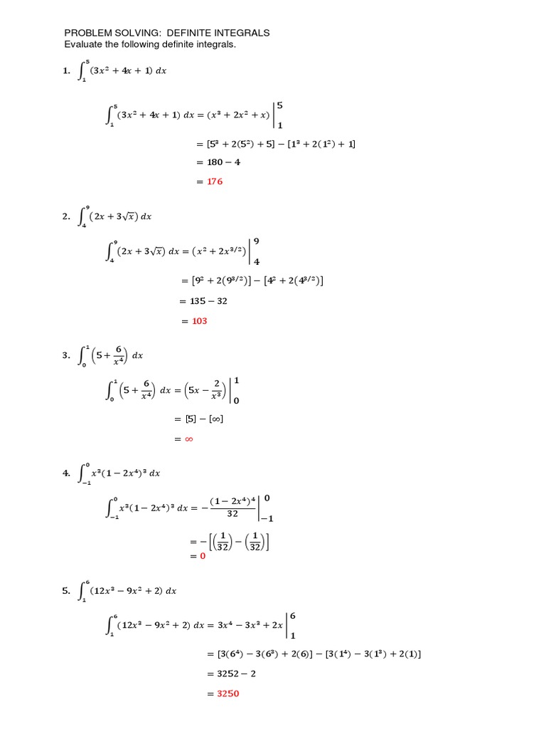 Solved Problems in Definite Integrals | PDF | Trigonometric Functions ...