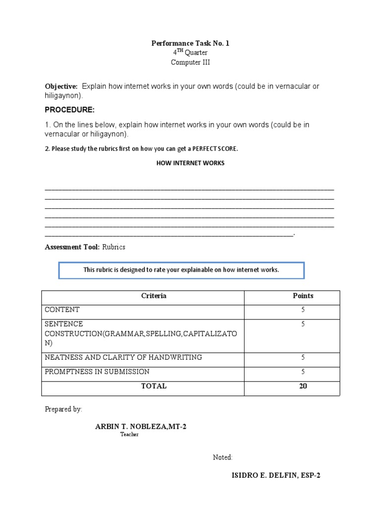 Performance Task No. 1: How Internet Works | PDF