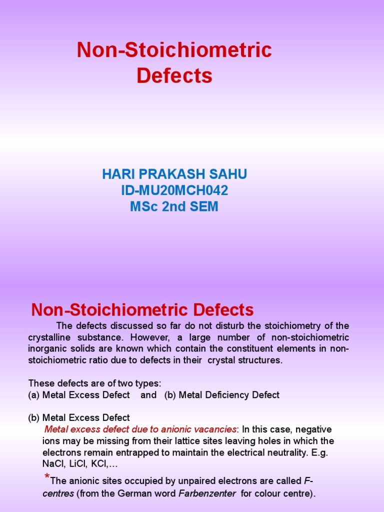 Non-Stoichiometric Defects: Hari Prakash Sahu Id-Mu20Mch042 MSC 2Nd Sem ...