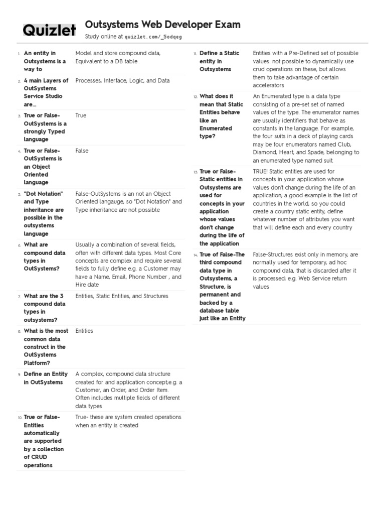 Quizlet-Outsystems Web Developer Exam | PDF | Object (Computer Science) | Data Type