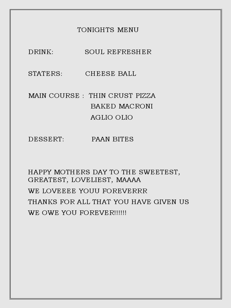 Mother's Day Dinner Menu | PDF