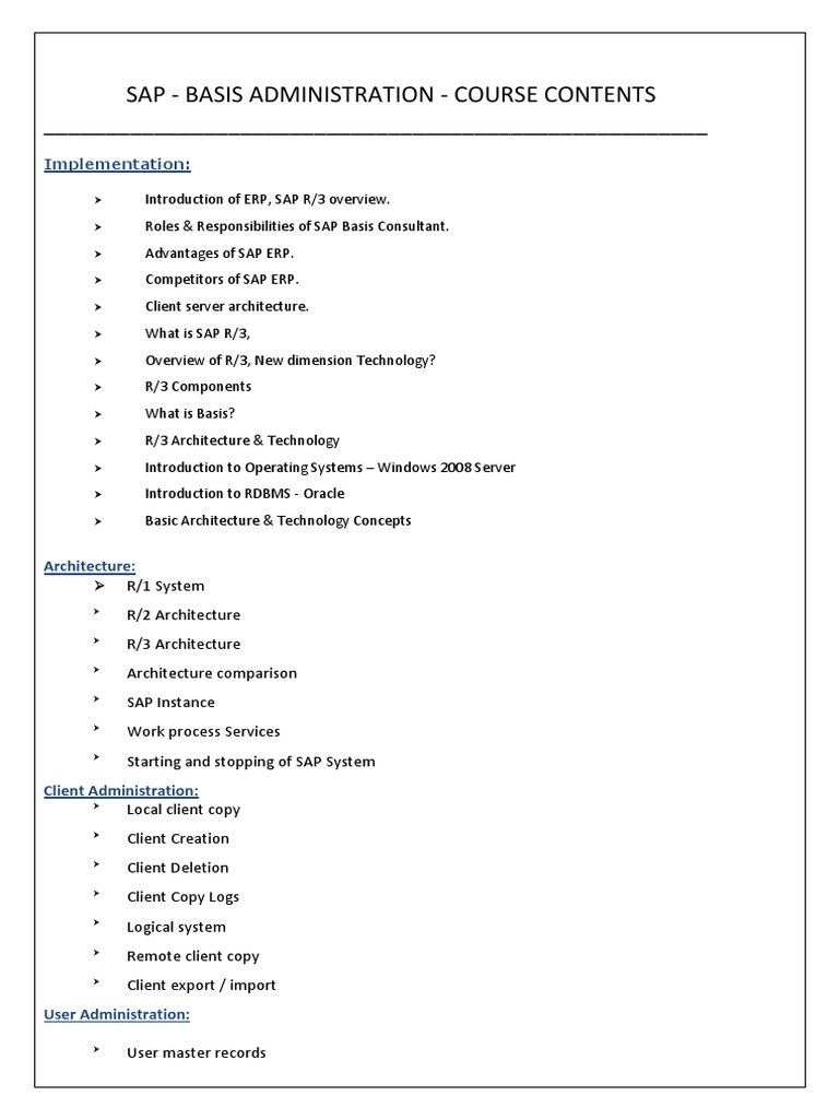 SAP Basis Course Syllabus | PDF | Information Technology | Information Technology Management