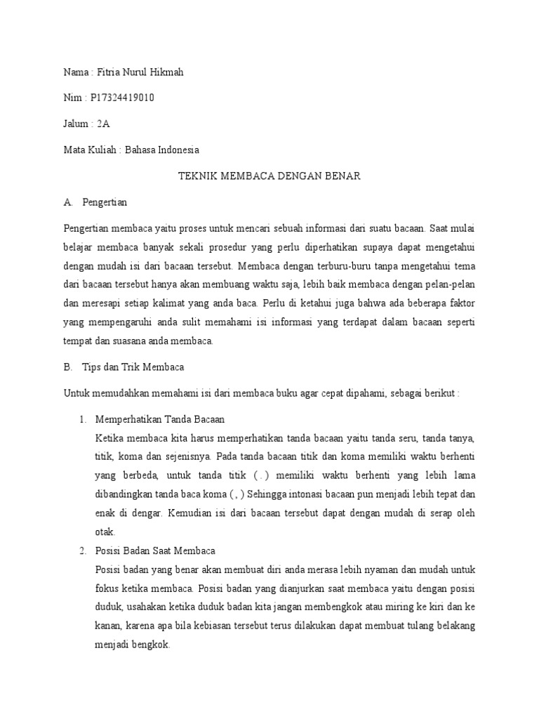 Teknik Membaca Dengan Benar | PDF