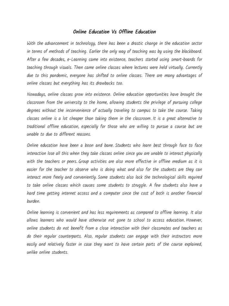 Online Vs Offline Education | PDF