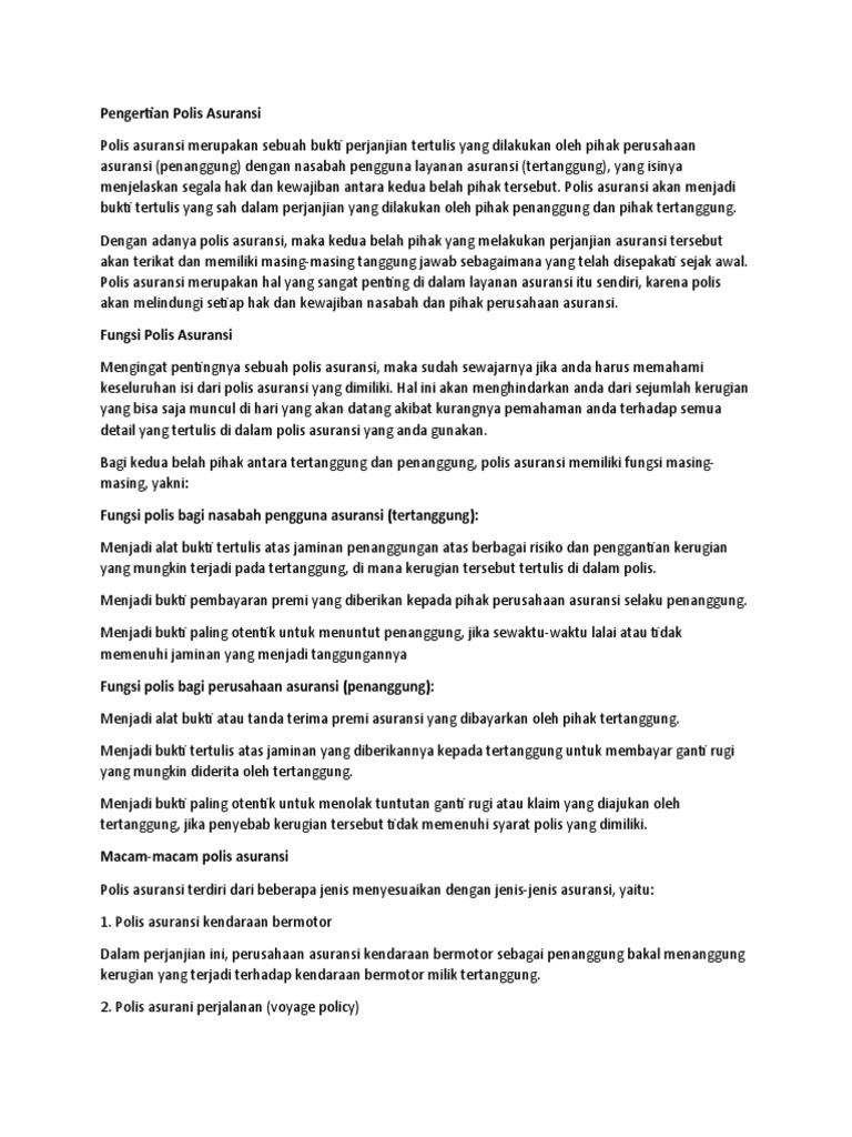 Pengertian Polis Asuransi | PDF