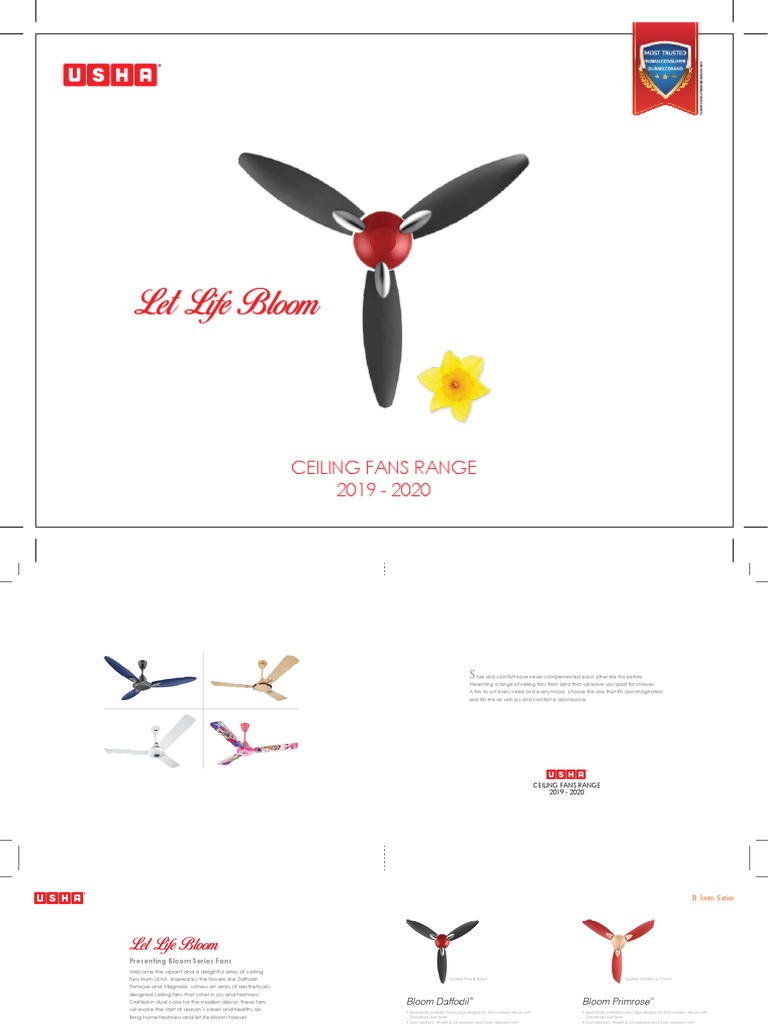 Ceiling Fans - Coloured Brochure - Usha Energia Isi 1400mm | PDF | Paint | Electric Motor