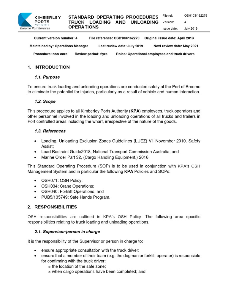 Truck Loading and Unloading SOP | PDF | Truck | Truck Driver