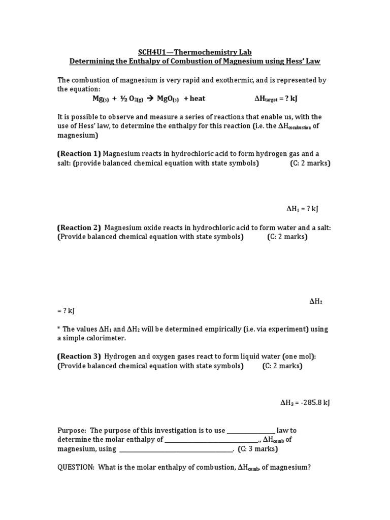 Thermochemistry Lab | PDF | Chemical Reactions | Magnesium