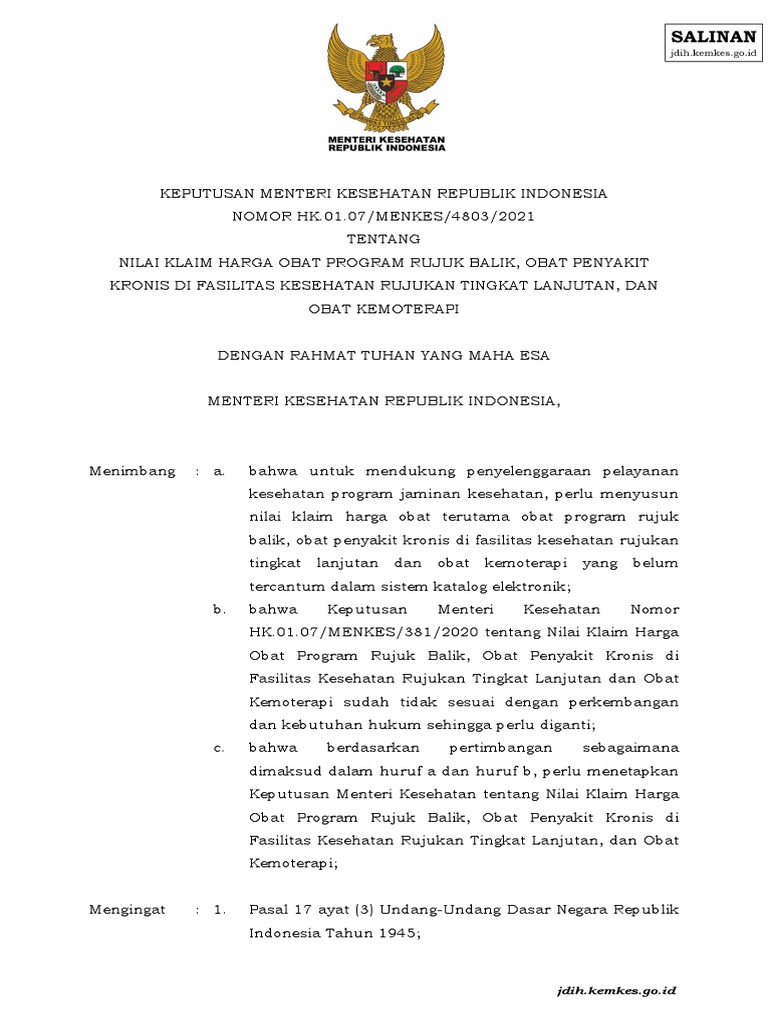 Kepmenkes Harga Obat PRB 2021 | PDF