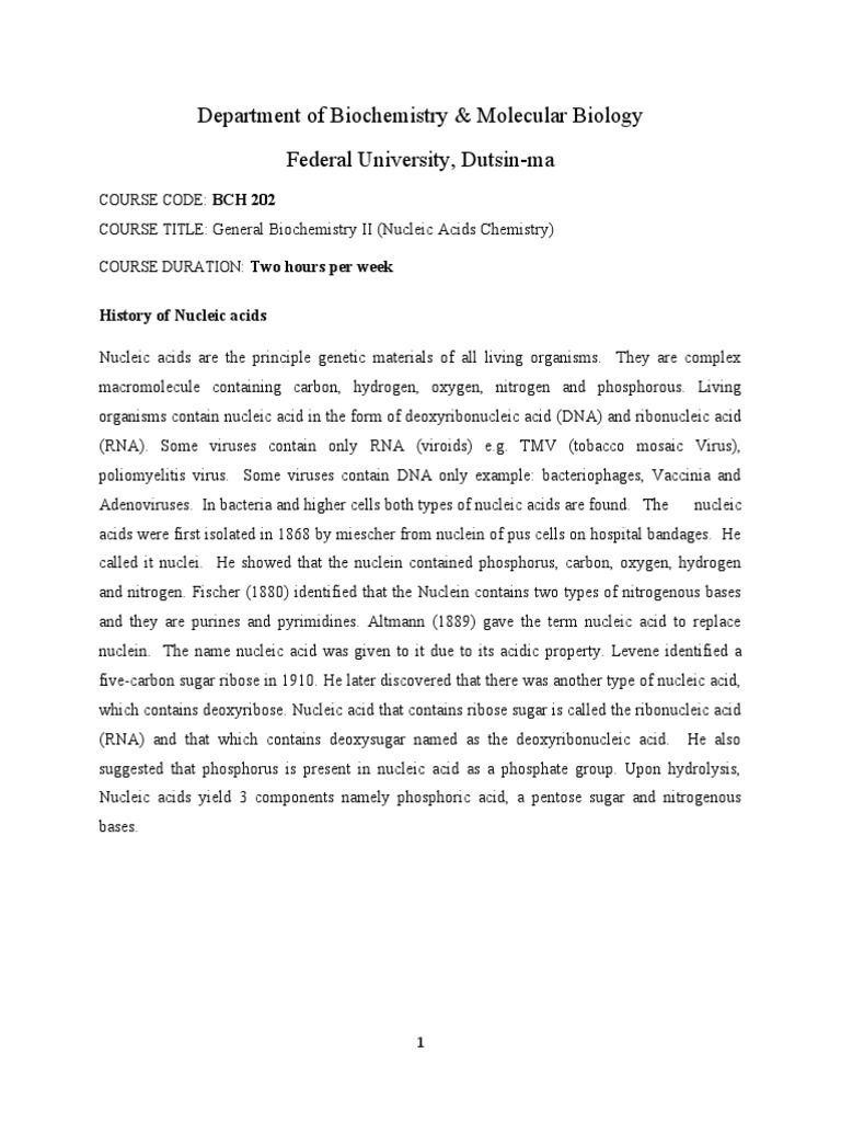 Lecture Note On BCH 202 | Download Free PDF | Nucleic Acid Double Helix ...