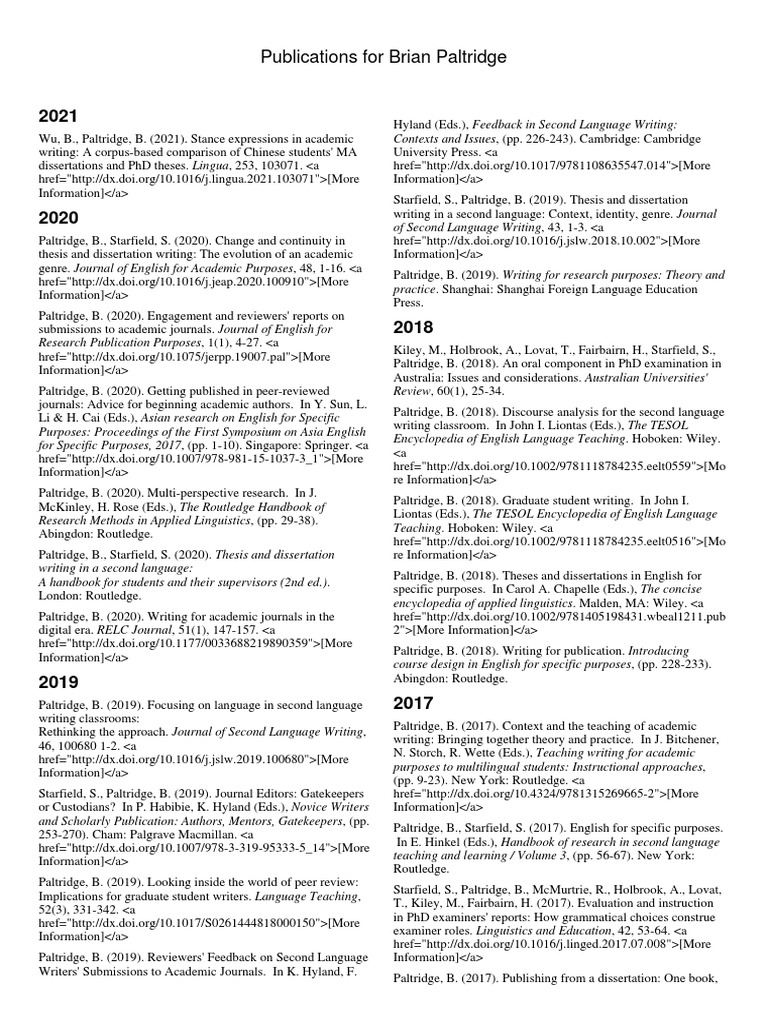 Brian - Paltridge Publications | PDF | Thesis | English As A Second Or ...