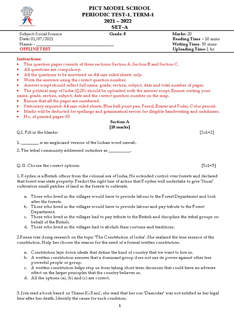 Grade 8 Social Science Test Term 1 | PDF | British Empire | Religion ...