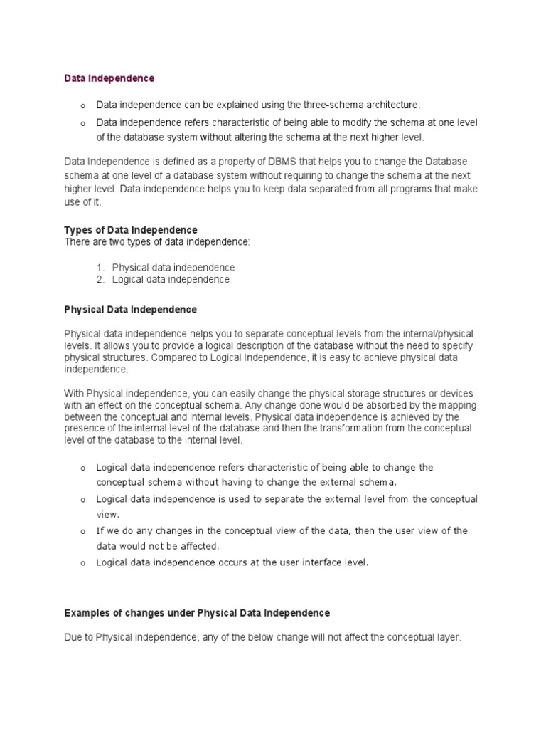 Types of Data Independence | PDF | Databases | Information Technology