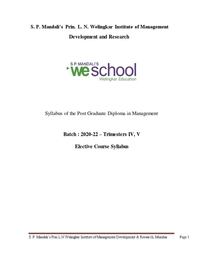 S. P. Mandali's Prin. L. N. Welingkar Institute of Management ...