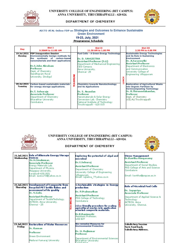 ATAL FDP Programme Schedule-Final | PDF | Nanotechnology | Sustainability