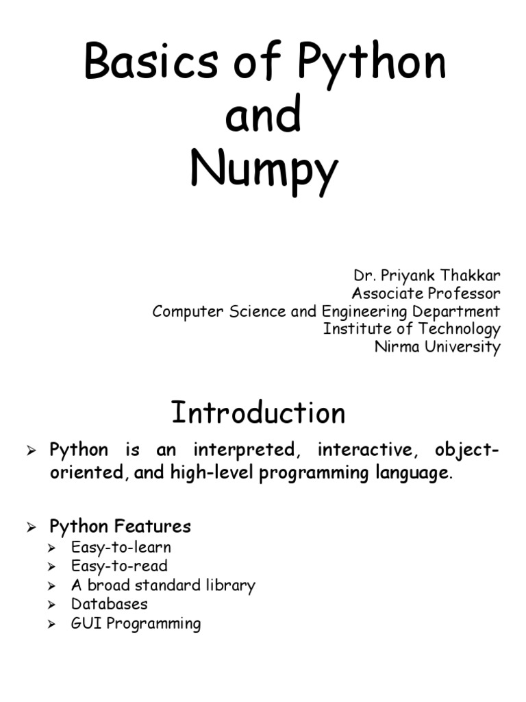 Basics Of Python And Numpy Pdf Parameter Computer Programming 5926