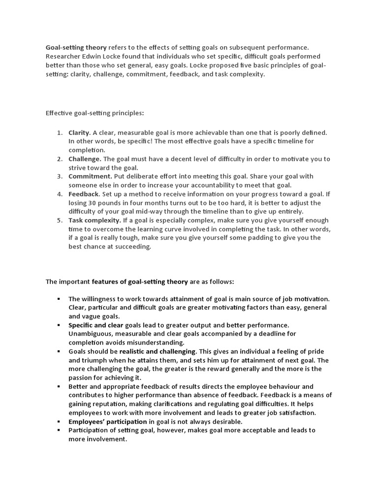 Goal Setting Theory | PDF | Goal Setting | Goal