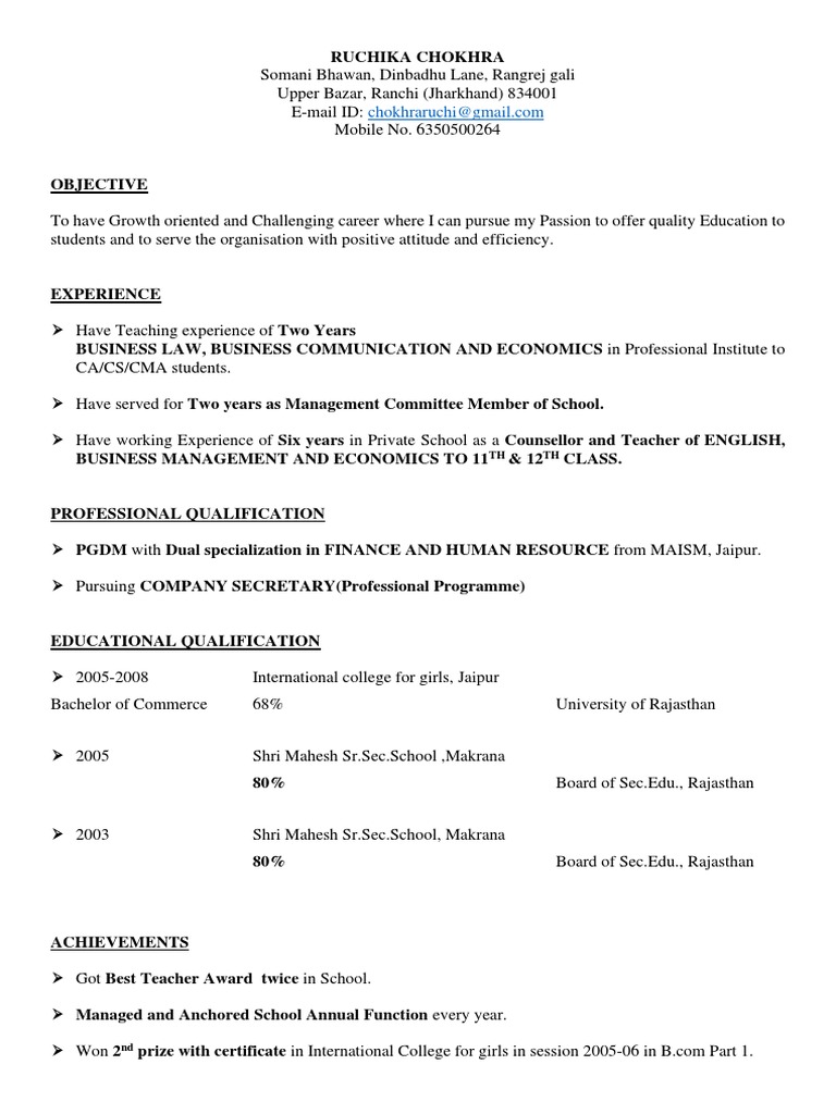 RUCHIKA Resume | PDF | Career & Growth