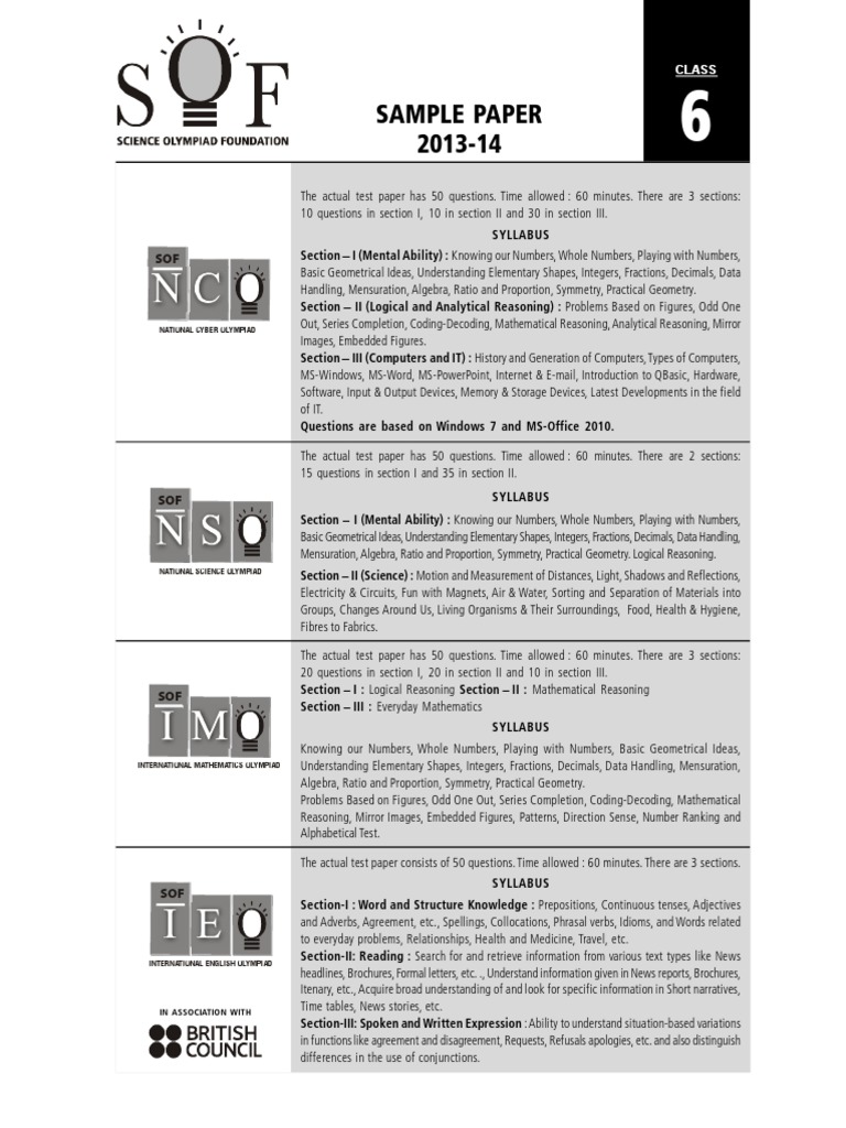 IMO Class 2 Maths Olympiad Question Paper | PDF