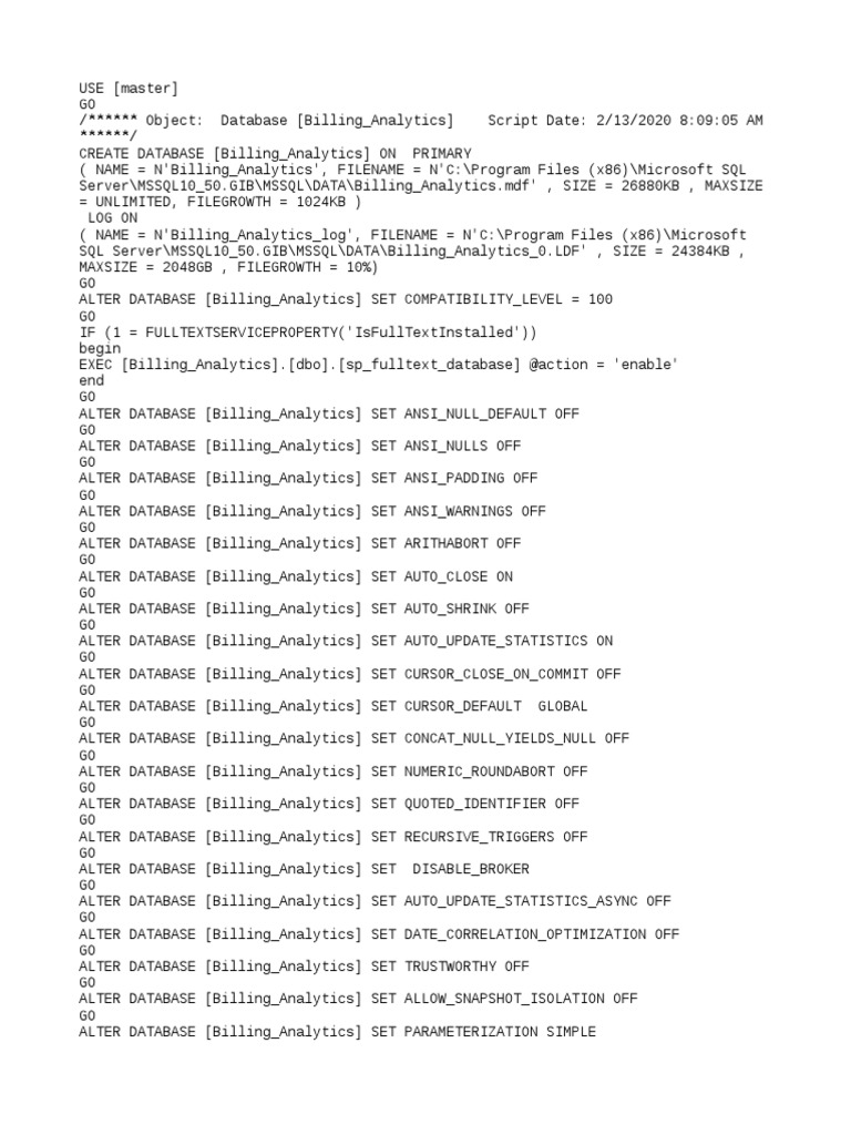 BILLING ANAlytics | PDF | Microsoft Sql Server | Databases