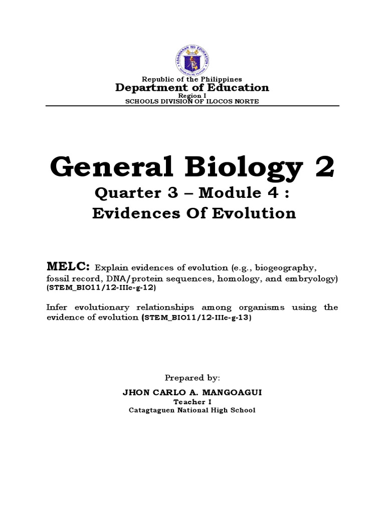 General Biology 2: Quarter 3 - Module 4: Evidences of Evolution | PDF ...
