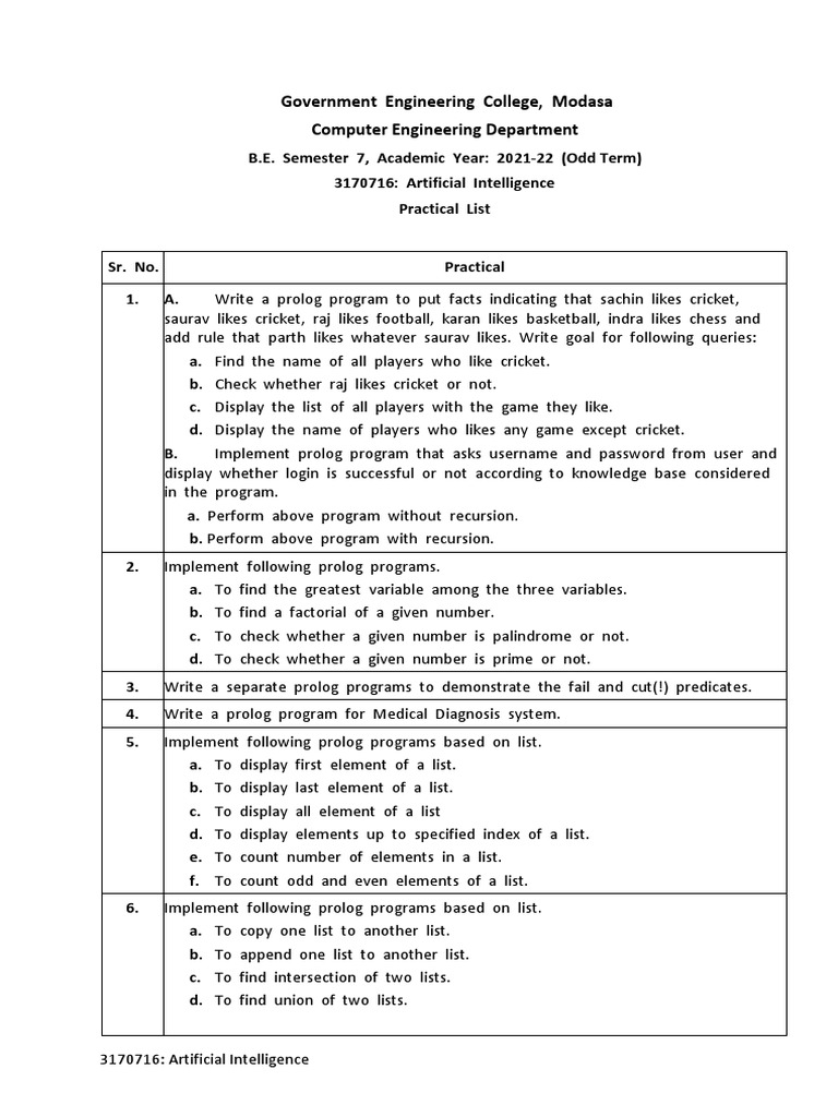 AI Practical List | PDF | Artificial Intelligence | Intelligence (AI ...