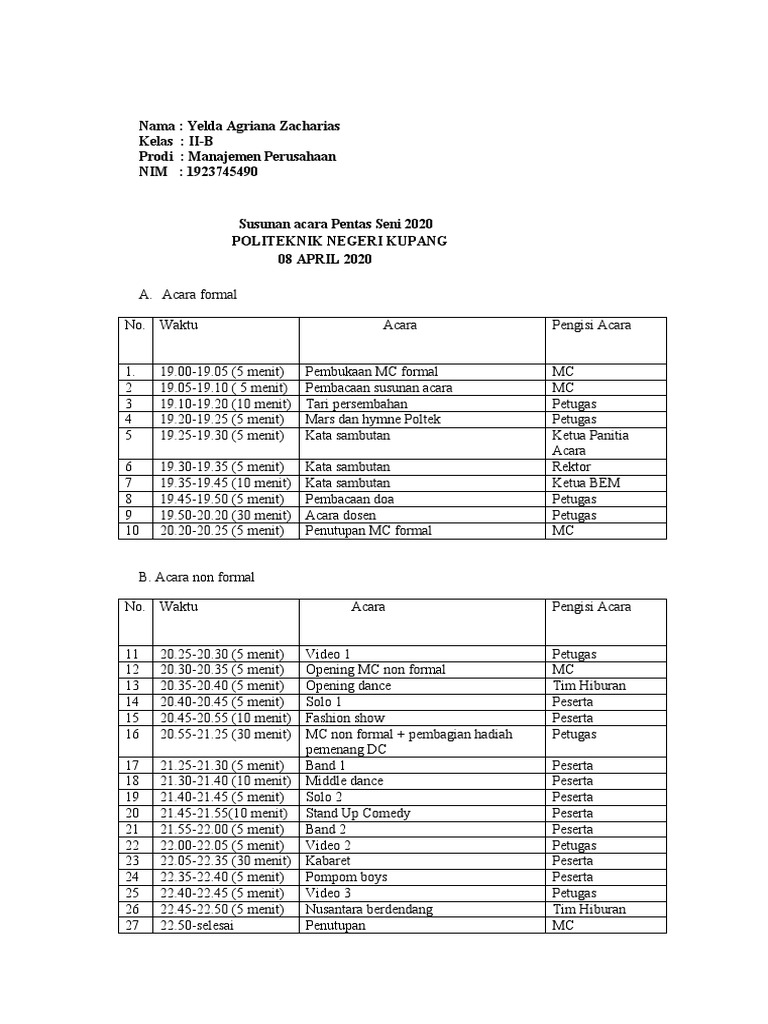 Tugas Rundown Acara Formal Dan Non Formal | PDF