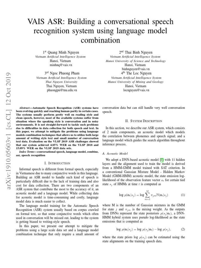 VAIS ASR: Building A Conversational Speech Recognition System Using Language Model Combination ...