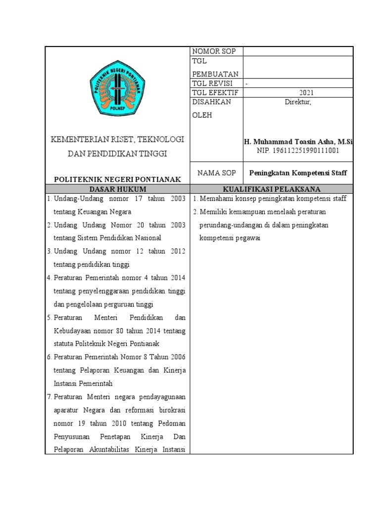 SOP Peningkatan Kompetensi Staff Polnep | PDF