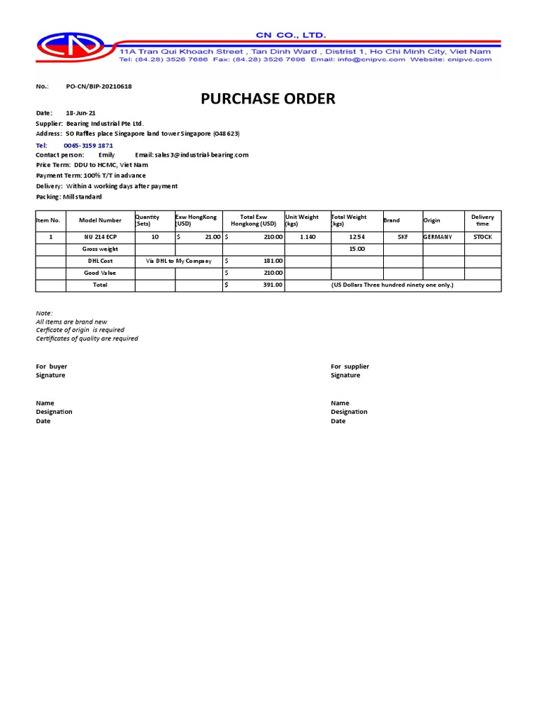 Mẫu PO | PDF | Vietnam | Business