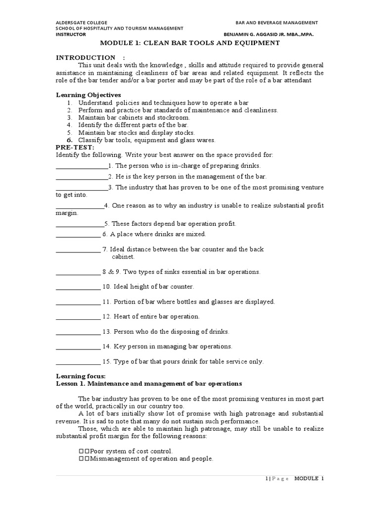 Module 1 Bar Management Download Free Pdf Drink Refrigerator