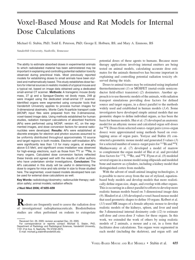 Voxel-Based Mouse and Rat Models For Internal Dose Calculations | PDF | Absorbed Dose | Dosimetry