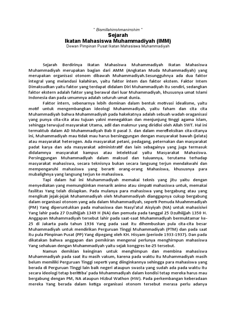 Sejarah Berdirinya IMM dan Pendirinya | PDF