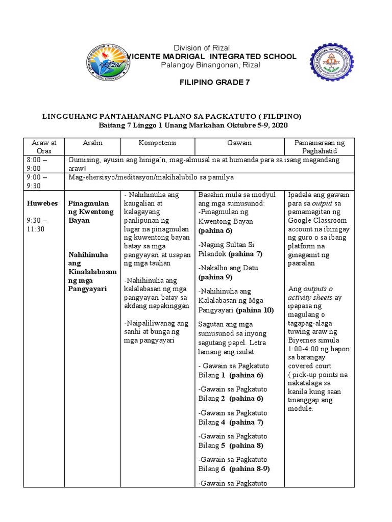 WHLP Fil.7 Q1 Week 1 | PDF