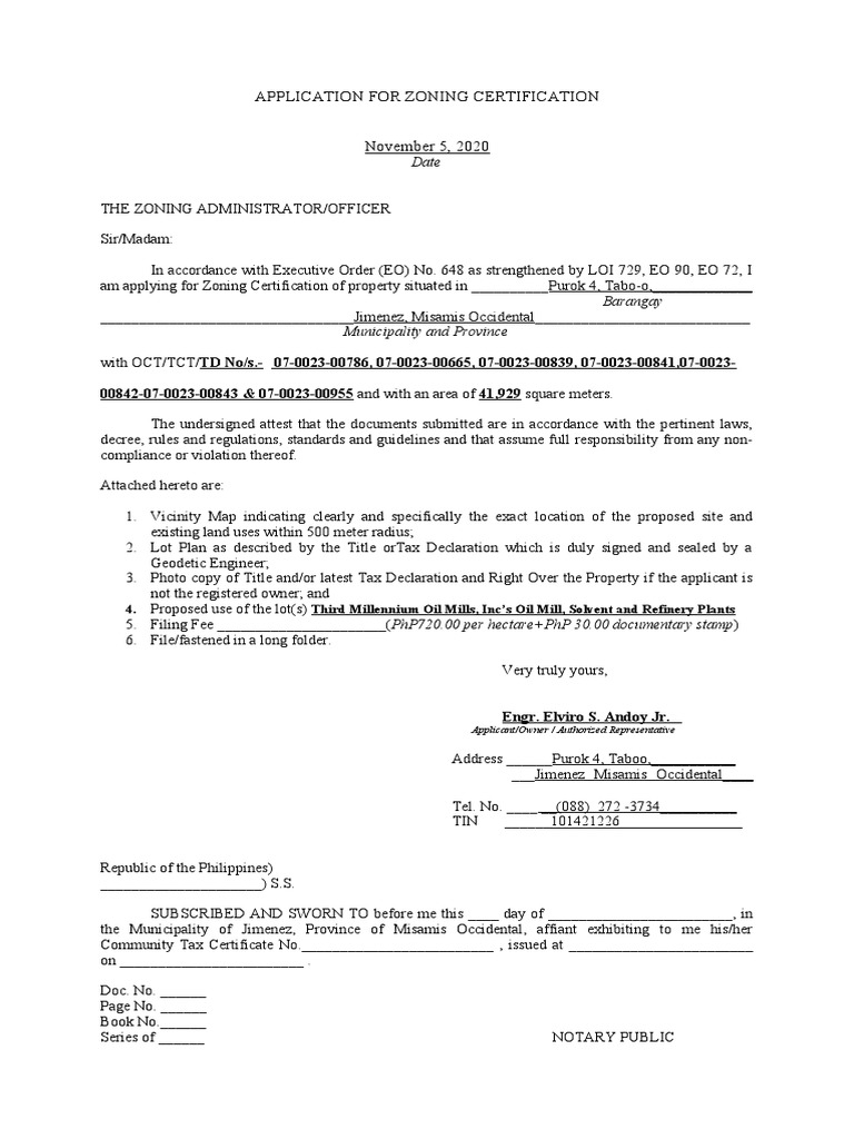 Zoning Clearance Application BLANK | PDF | Civil Law (Common Law) | Common Law