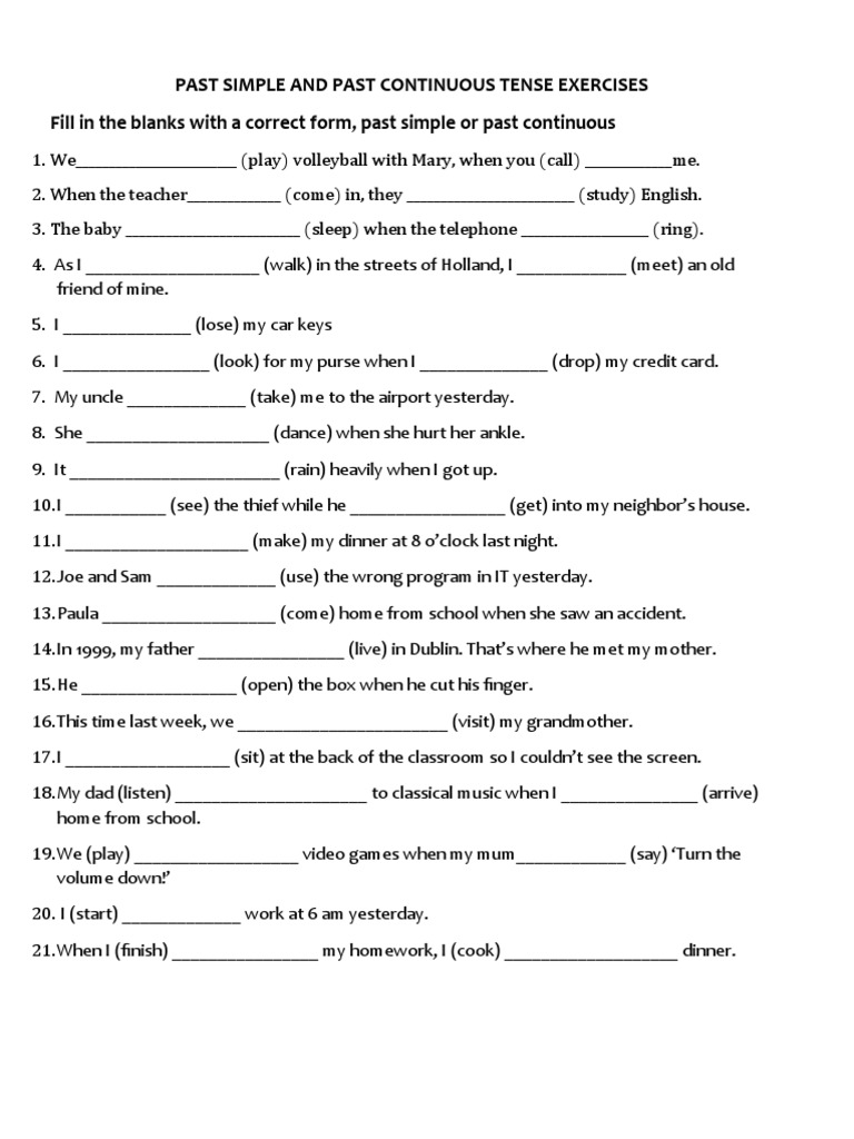 Lesson 1 - Past Simple and Past Continuous Tense Exercises | PDF