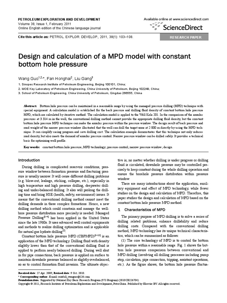 Design and Calculation of A MPD Model With Constan | PDF | Oil Well ...