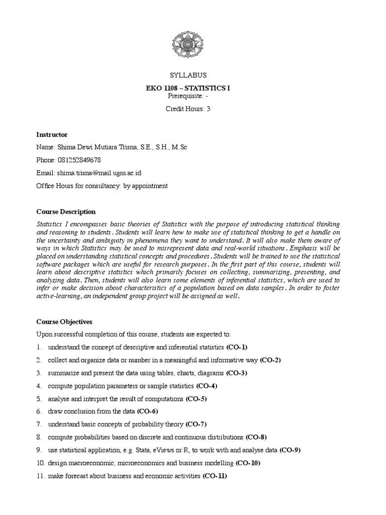 Statistics I Syllabus | PDF | Statistics | Scientific Method