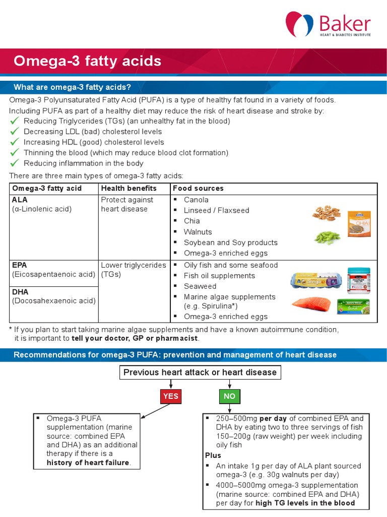 Baker Institute Factsheet Omega 3 | PDF | Omega 3 Fatty Acid | Natural ...