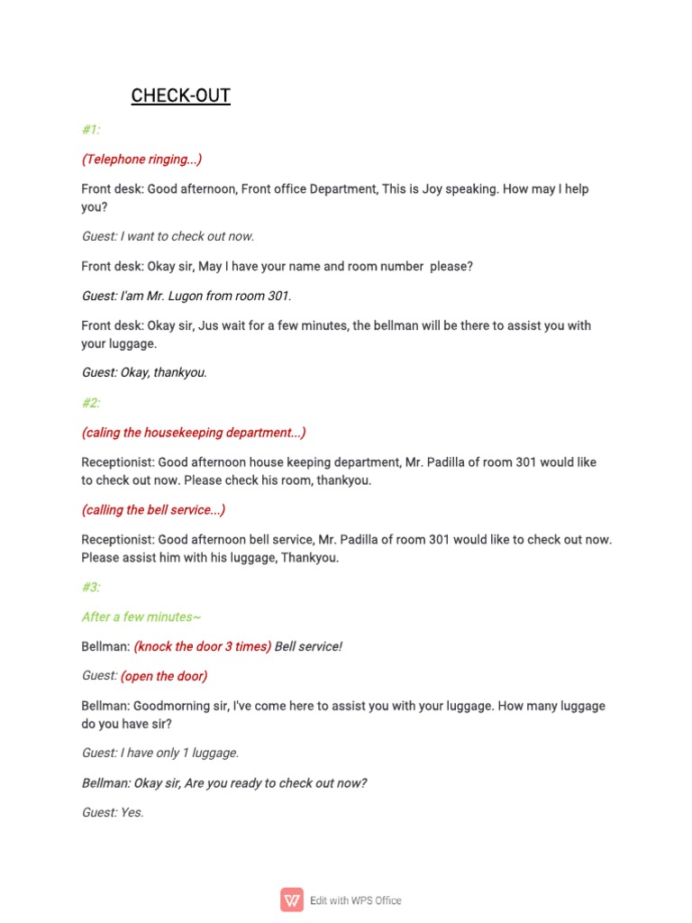 CHECK-OUT PROCESS (Script) | PDF