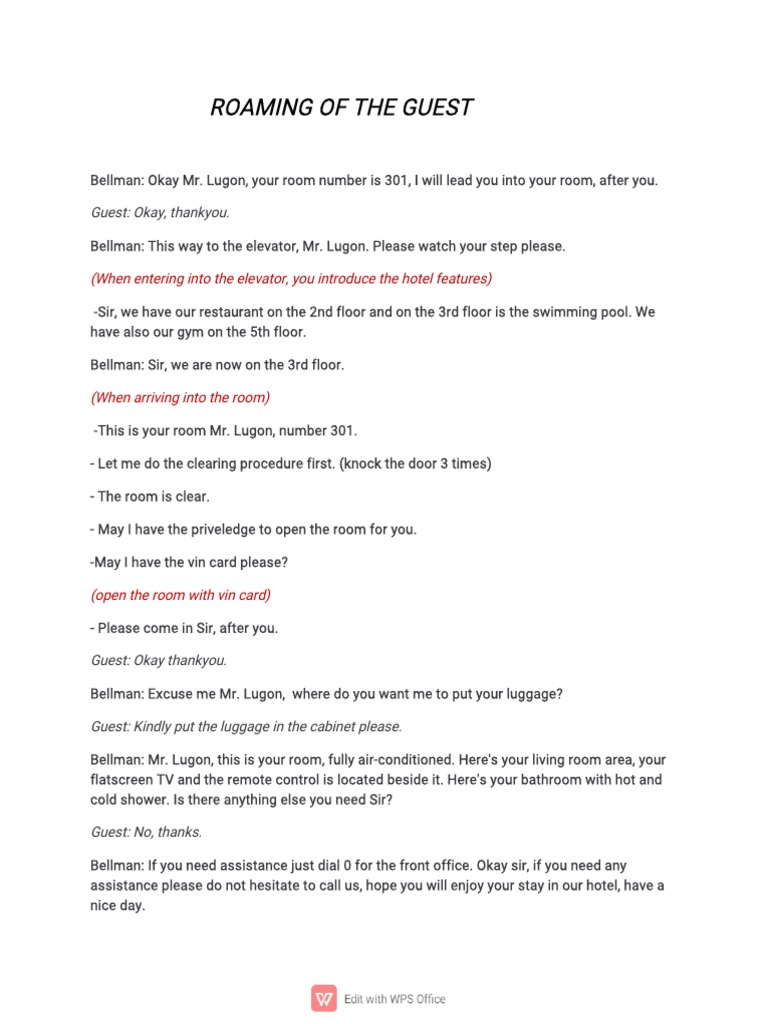 Guest Rooming Procedure Script | PDF